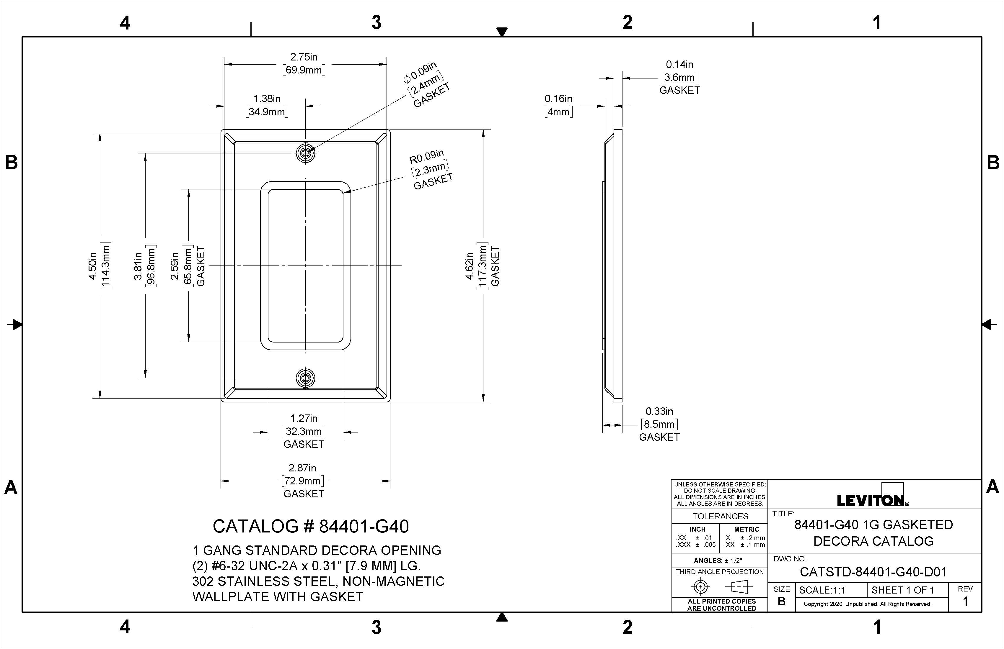 Gasketed Stainless Steel Wallplate - 84401-G40 | Products