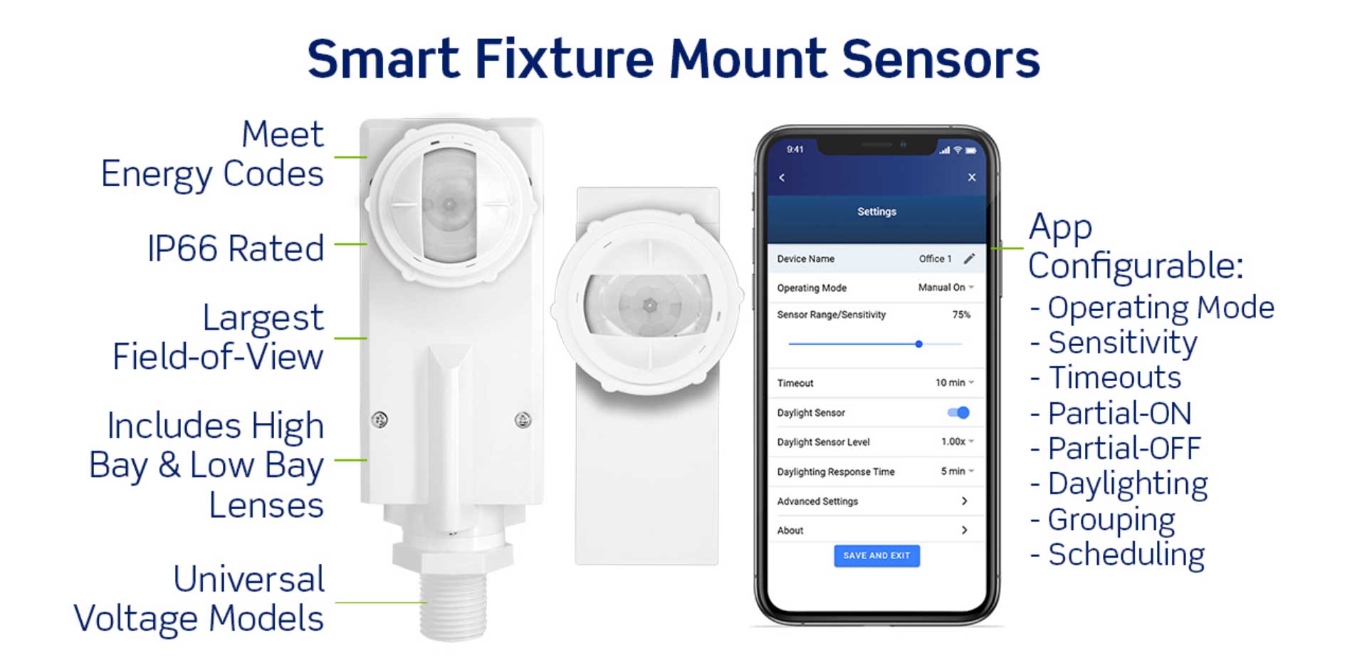 Smart Fixture Mount Sensor | Occupancy | Vacancy | Dimming