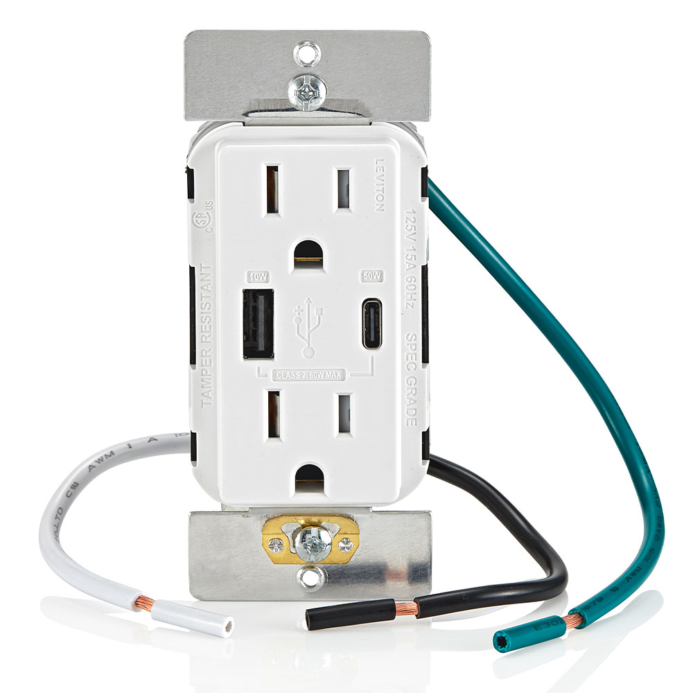 18W USB Type A/C Wall Charger w/ 15A Tamper-Resistant Outlet | Leviton ...